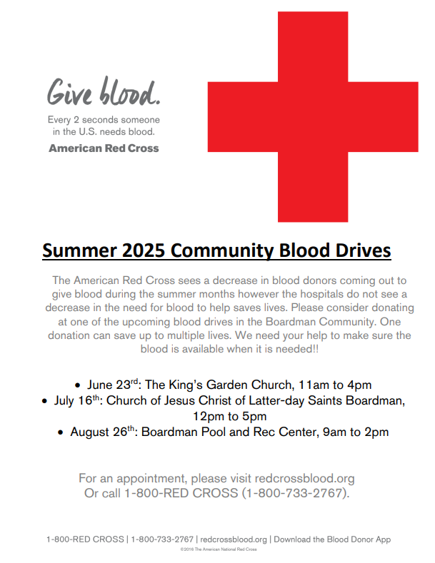 American Red Cross Community Blood Drives - Summer 2025 | Boardman OR